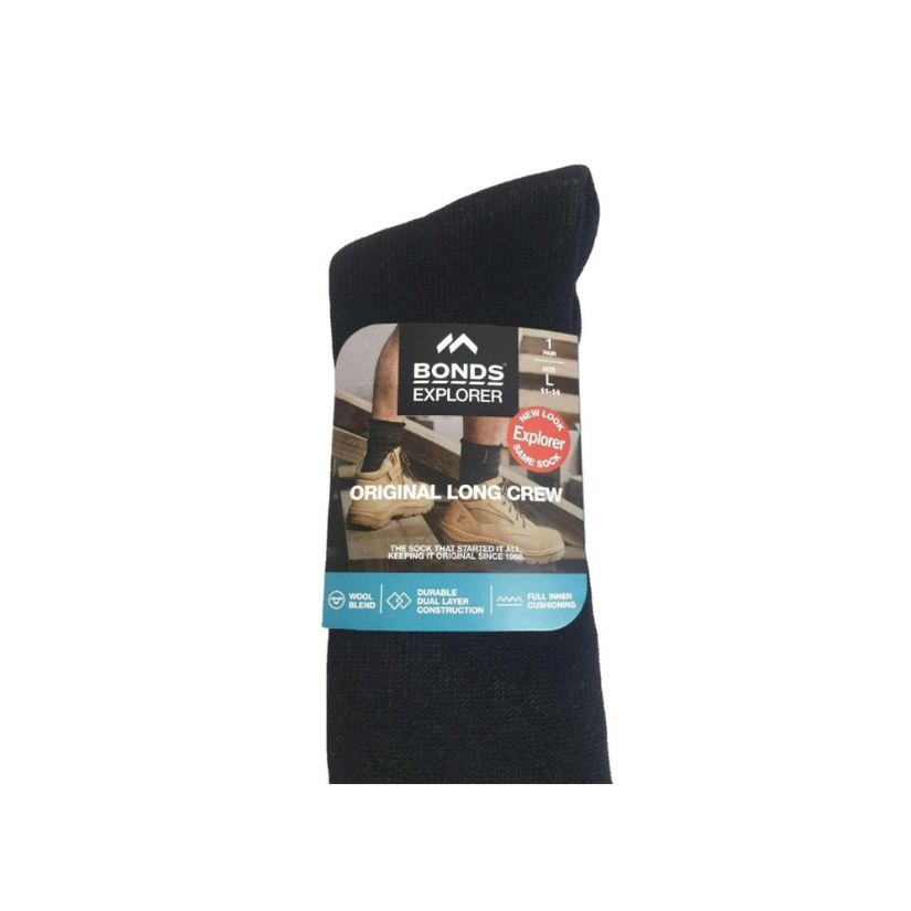Bonds Explorer Long Wool Socks - Black | Outdoor Work Socks – The Bloke ...