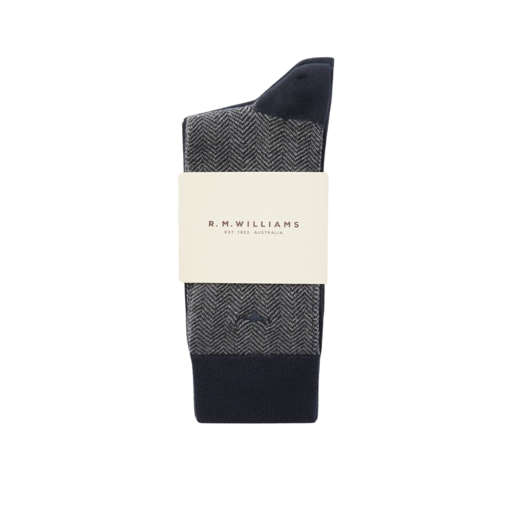RM Williams - Nelson Herringbone Sock 2 Pack - Navy/Grey – The Bloke Shop